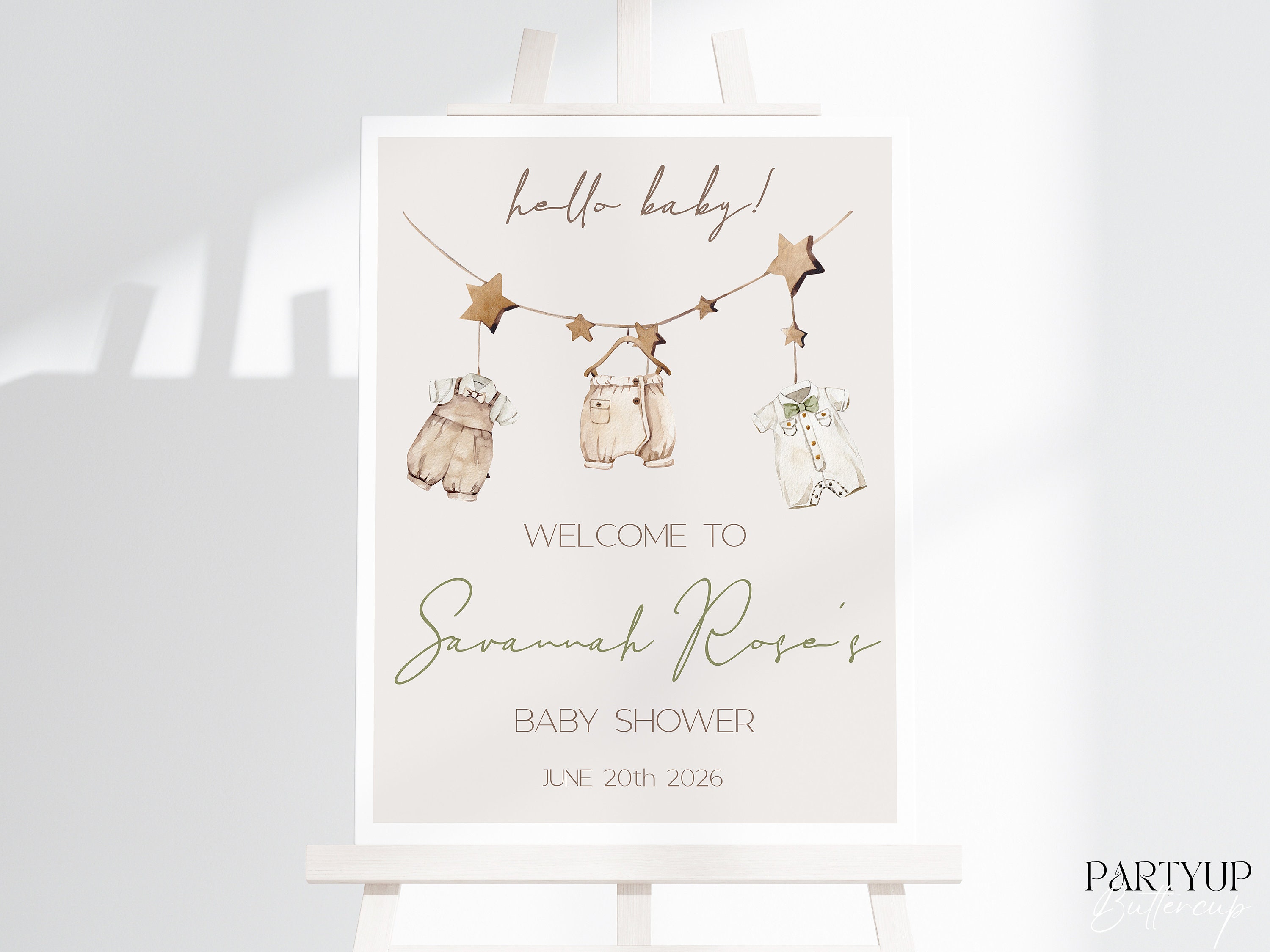 Boy Baby Shower Welcome Sign Template, Boho Boy Baby Shower, Neutral ...