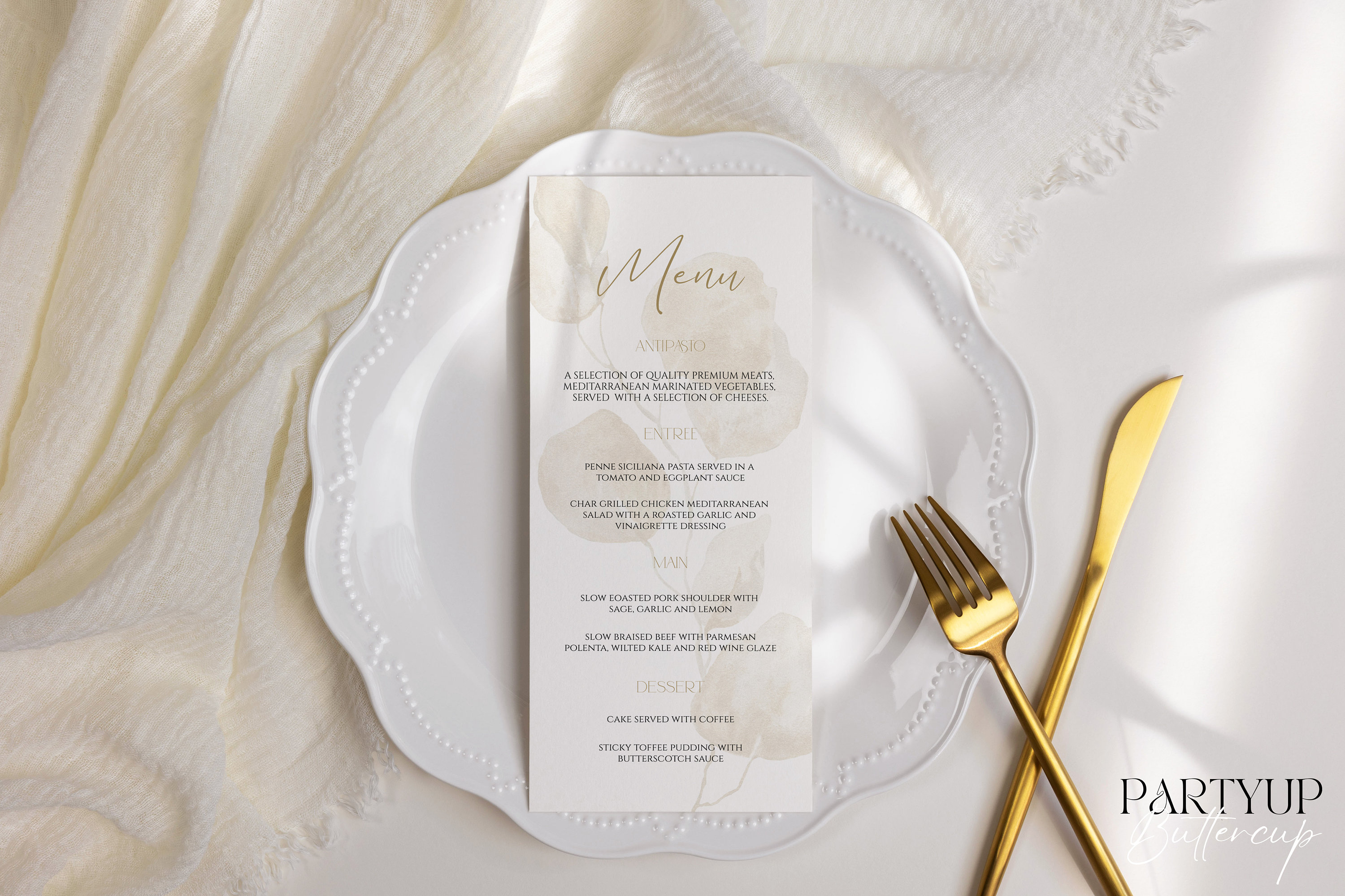 Gold Menu Template, Beige Baptism Menu, Modern Menu Printable ...