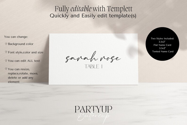Minimal Place Card Template, Table Name Cards, Table Name Tags ...