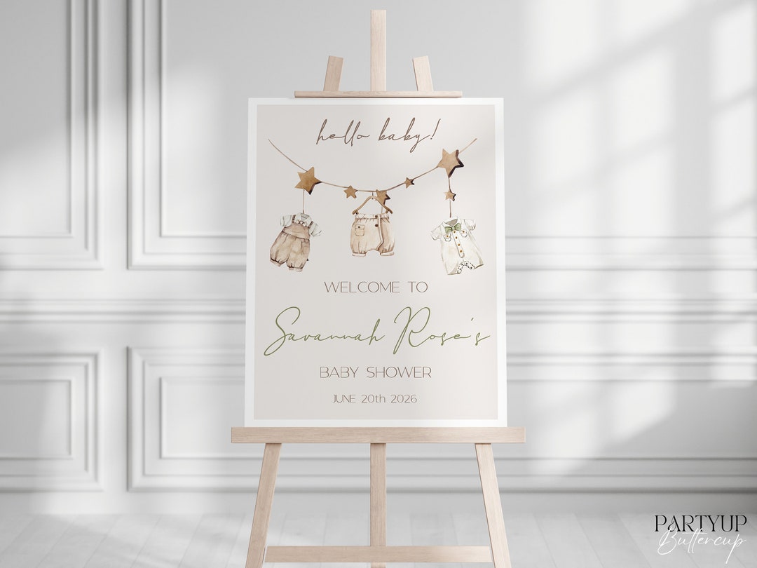 Boy Baby Shower Welcome Sign Template, Boho Boy Baby Shower, Neutral ...