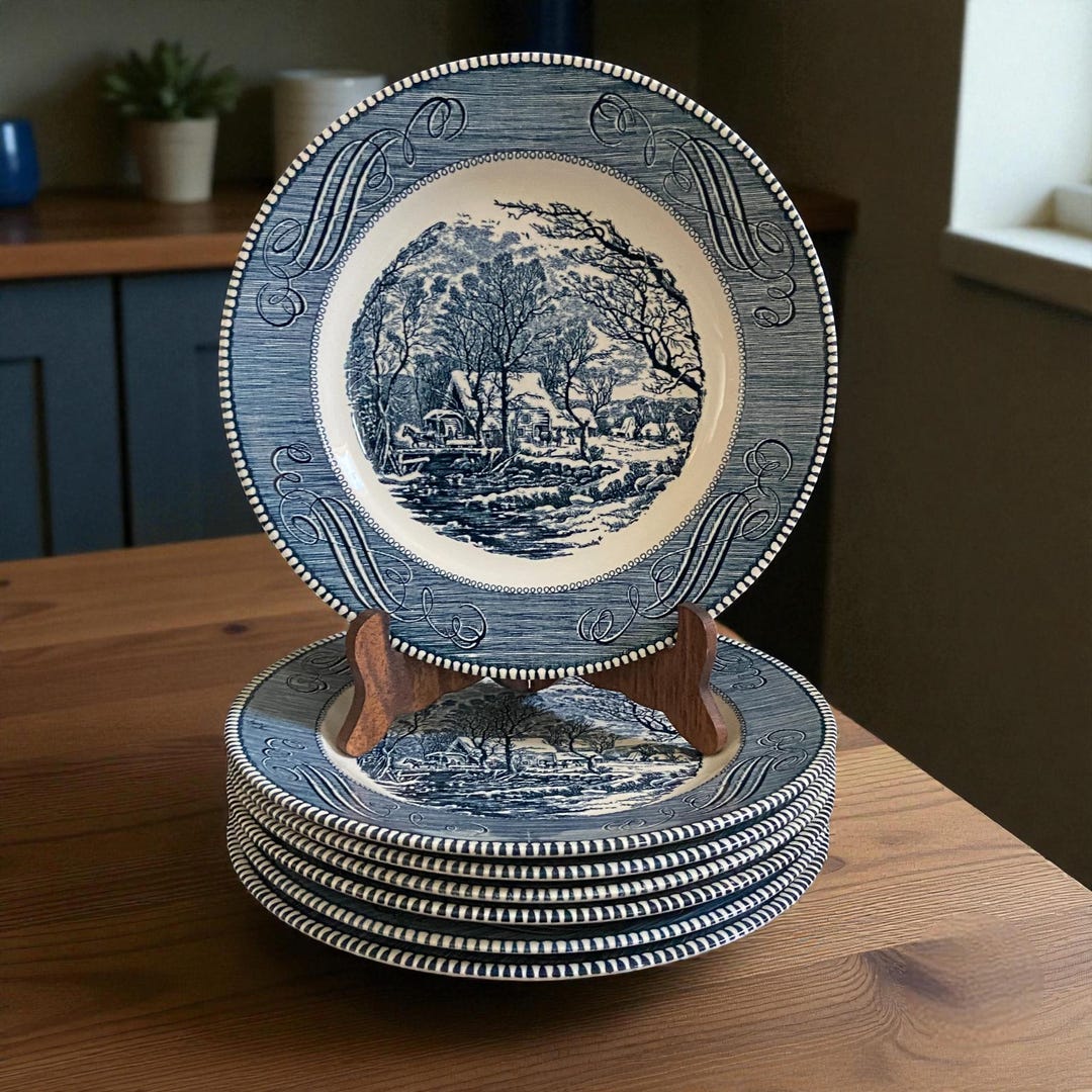 Currier and Ives Blue & White Vintage Transferware - Replacement Dinner ...