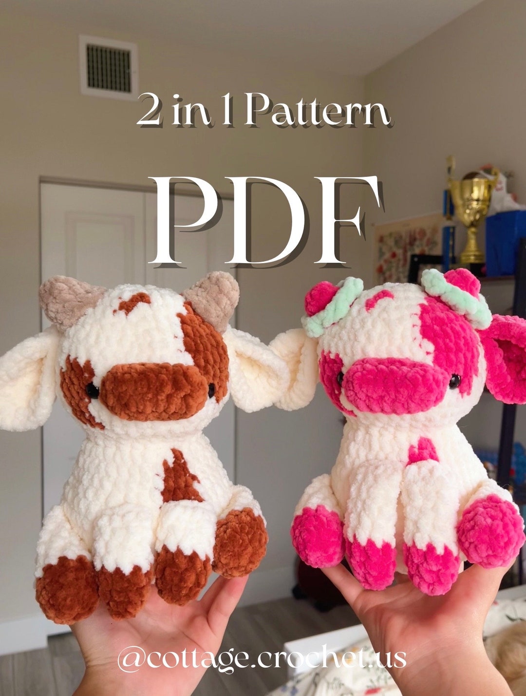 2 in 1 Cows Crochet Pattern Spring Plushie Pattern Strawberry Cow Plush ...
