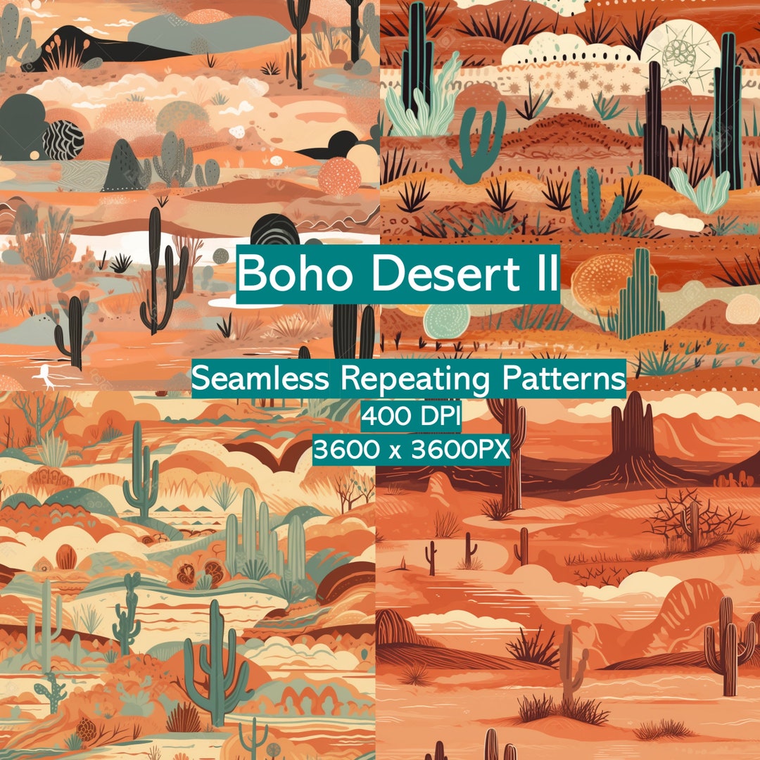 4 Boho Desert Scene Seamless Patterns Digital Download;4 Boho Desert ...