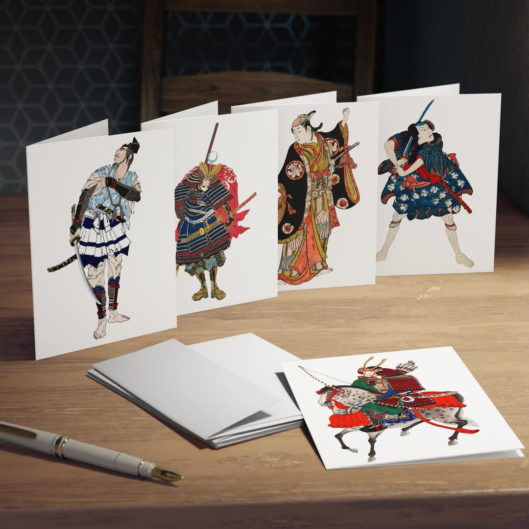 Samurai Warrior Illustration Greeting Cards 5-pack Japanese Woodblock ...
