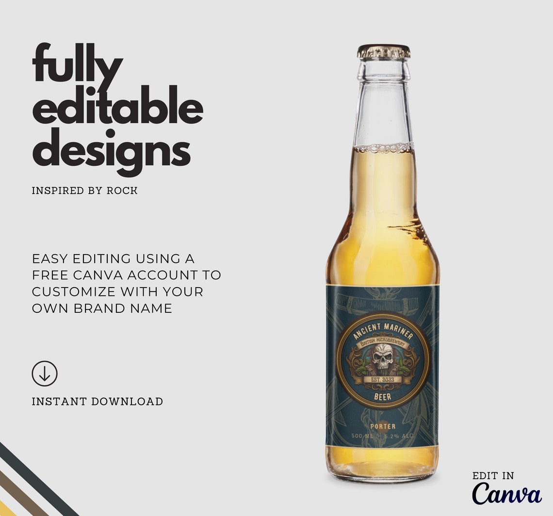 Rock-inspired Beer Bottle Label Template "ancient Mariner" | Homebrew ...