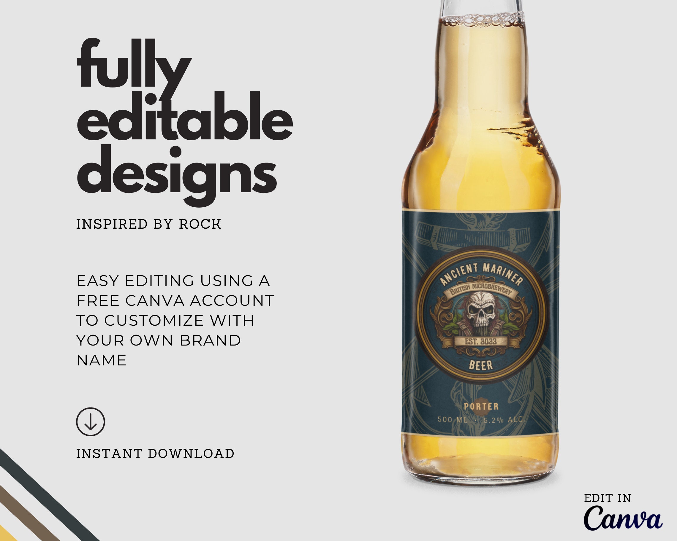 Rock-inspired Beer Bottle Label Template "ancient Mariner" | Homebrew Beer Label | Gift Beer ...