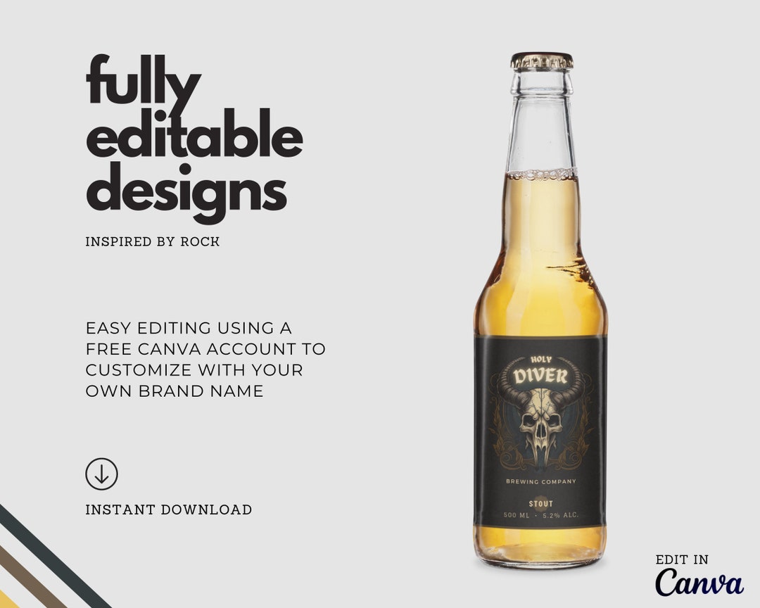 Rock-inspired Digital Beer Bottle Label Template "holy Diver ...