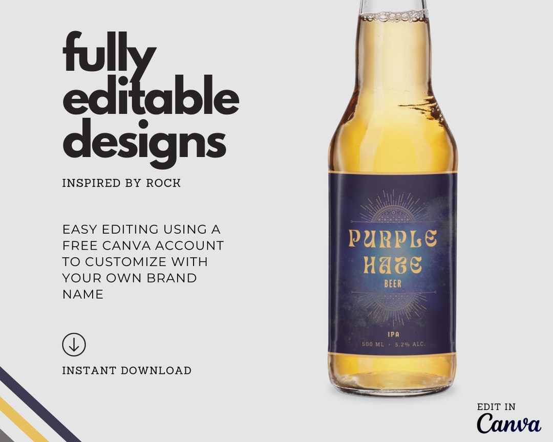 Rock-inspired Digital Beer Bottle Label Template "purple Haze ...