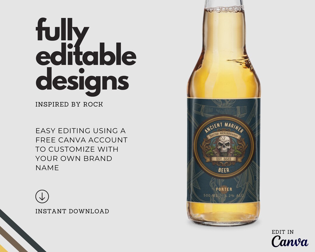 Rock-inspired Beer Bottle Label Template "ancient Mariner" | Homebrew ...