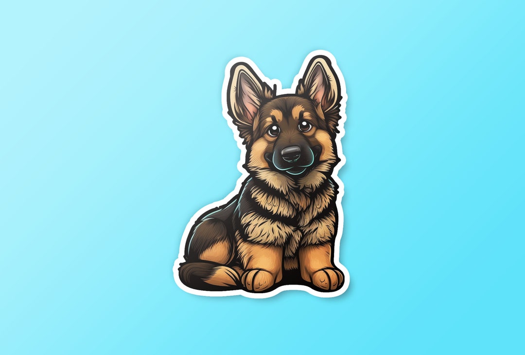 German Shepherd Puppy Cute Waterproof Dog Sticker German Shepherd Happy ...
