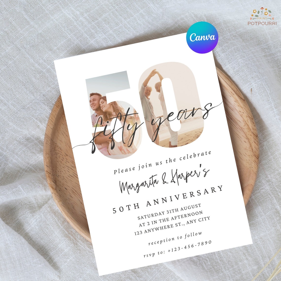 Editable 50th Anniversary Invitations, 50th Wedding Anniversary, Creative Invitations ...