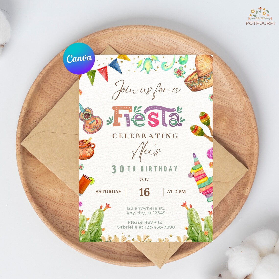 Editable Mexican Birthday Invitation Template, Fiesta Birthday Invite ...