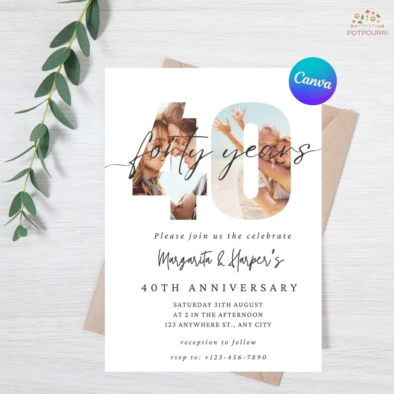 Editable 40th Anniversary Invitations, 40th Wedding Anniversary ...