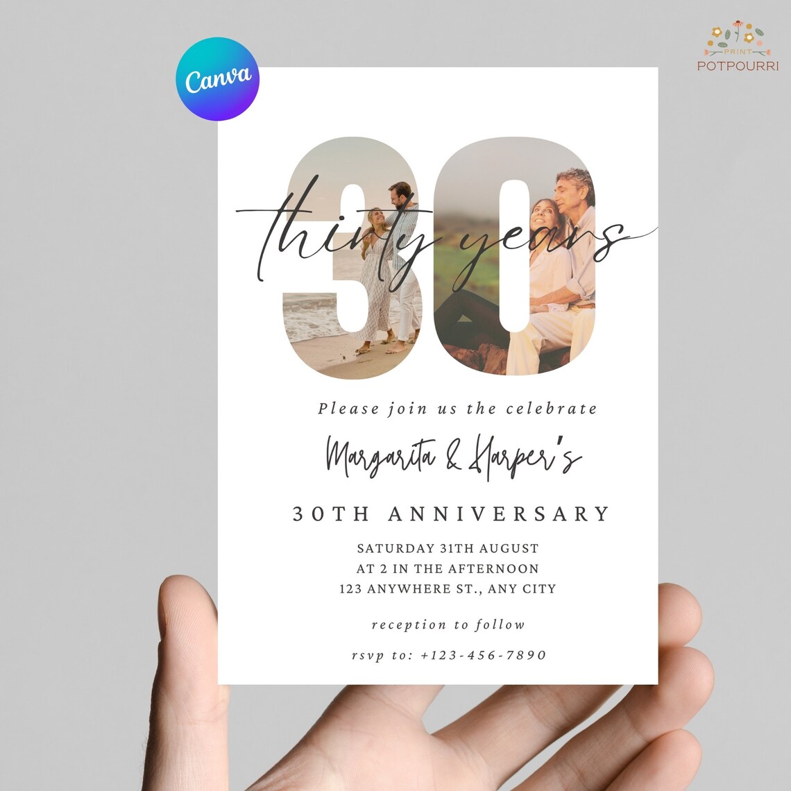 Editable 30th Anniversary Invitations, 30th Wedding Anniversary ...