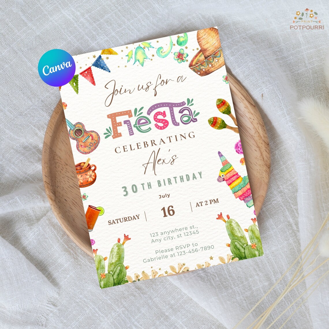Editable Mexican Birthday Invitation Template, Fiesta Birthday Invite ...
