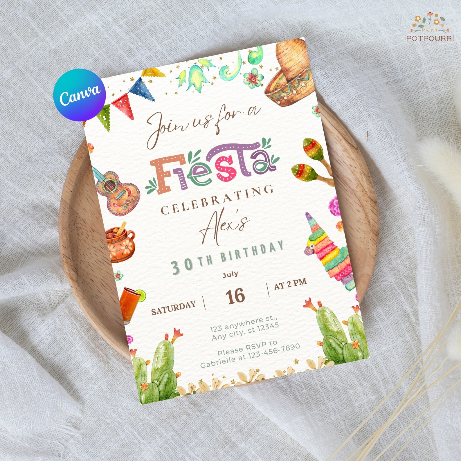 Editable Mexican Birthday Invitation Template, Fiesta Birthday Invite ...