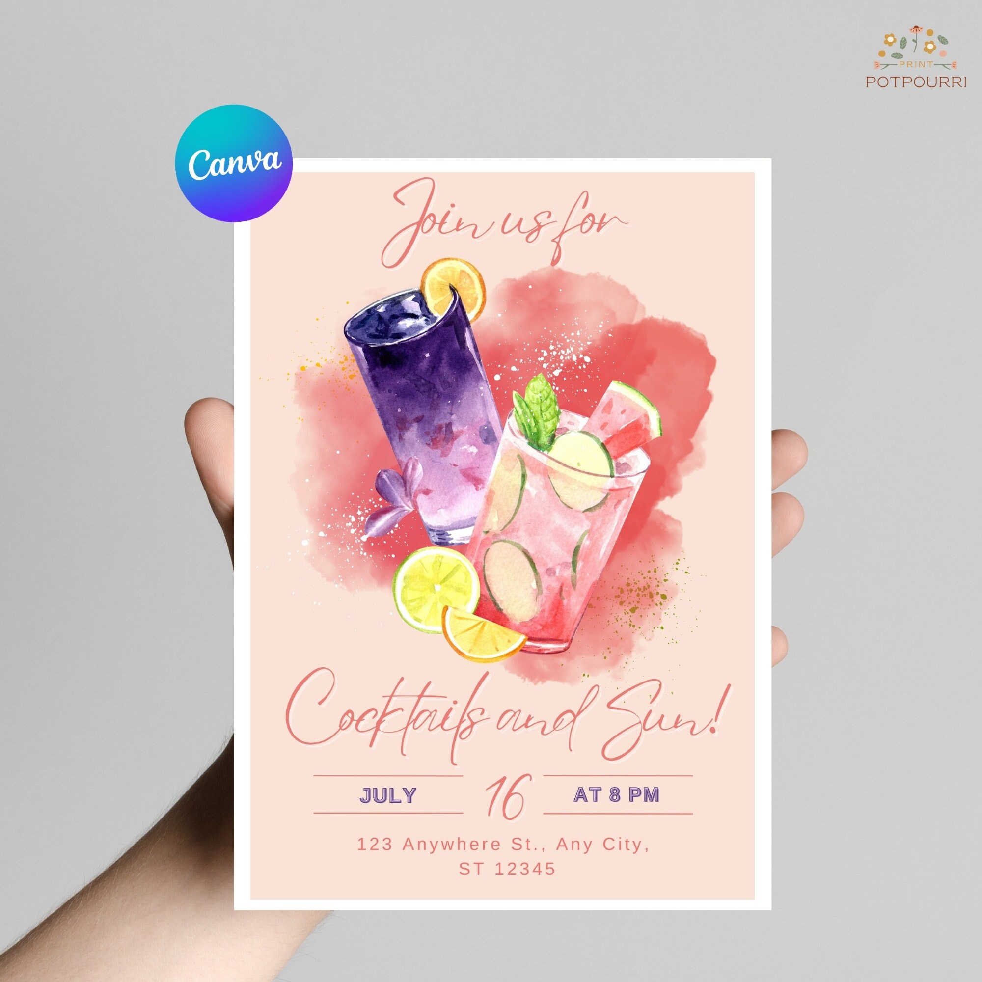 Editable Summer Cocktail Party Invitation Template (digital Download ...