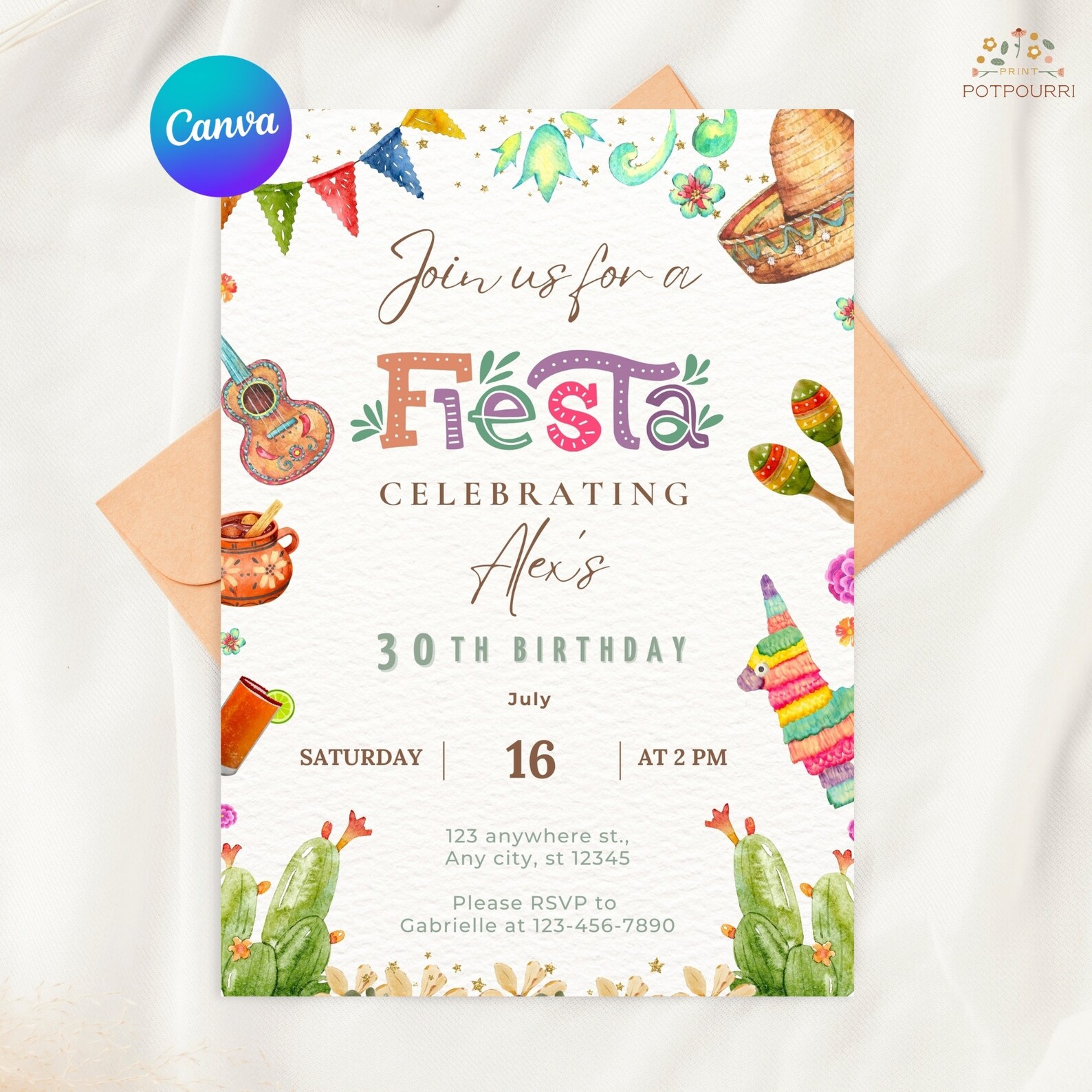Editable Mexican Birthday Invitation Template, Fiesta Birthday Invite ...