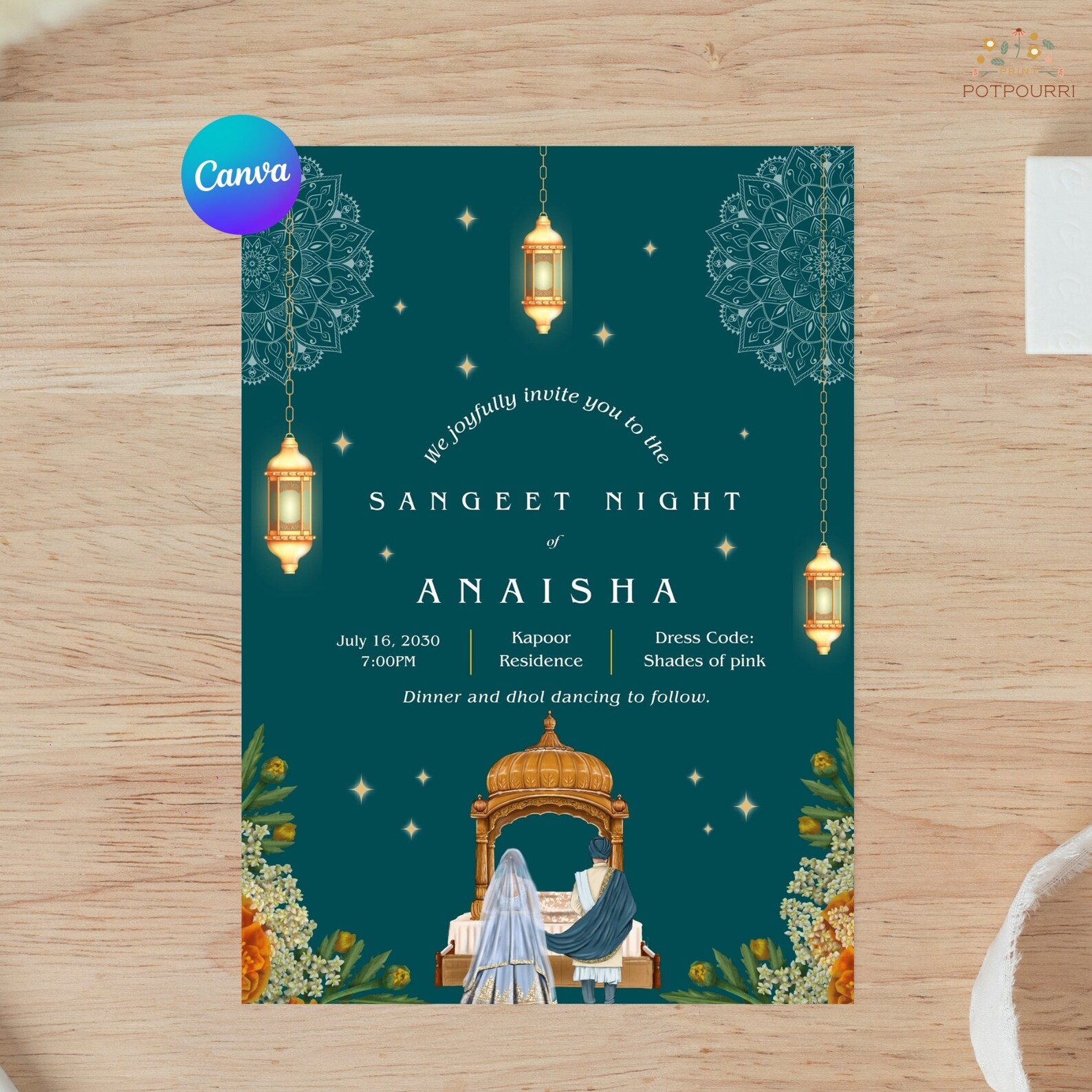 Editable Sangeet Invitation Template: Indian Wedding Invite (digital ...