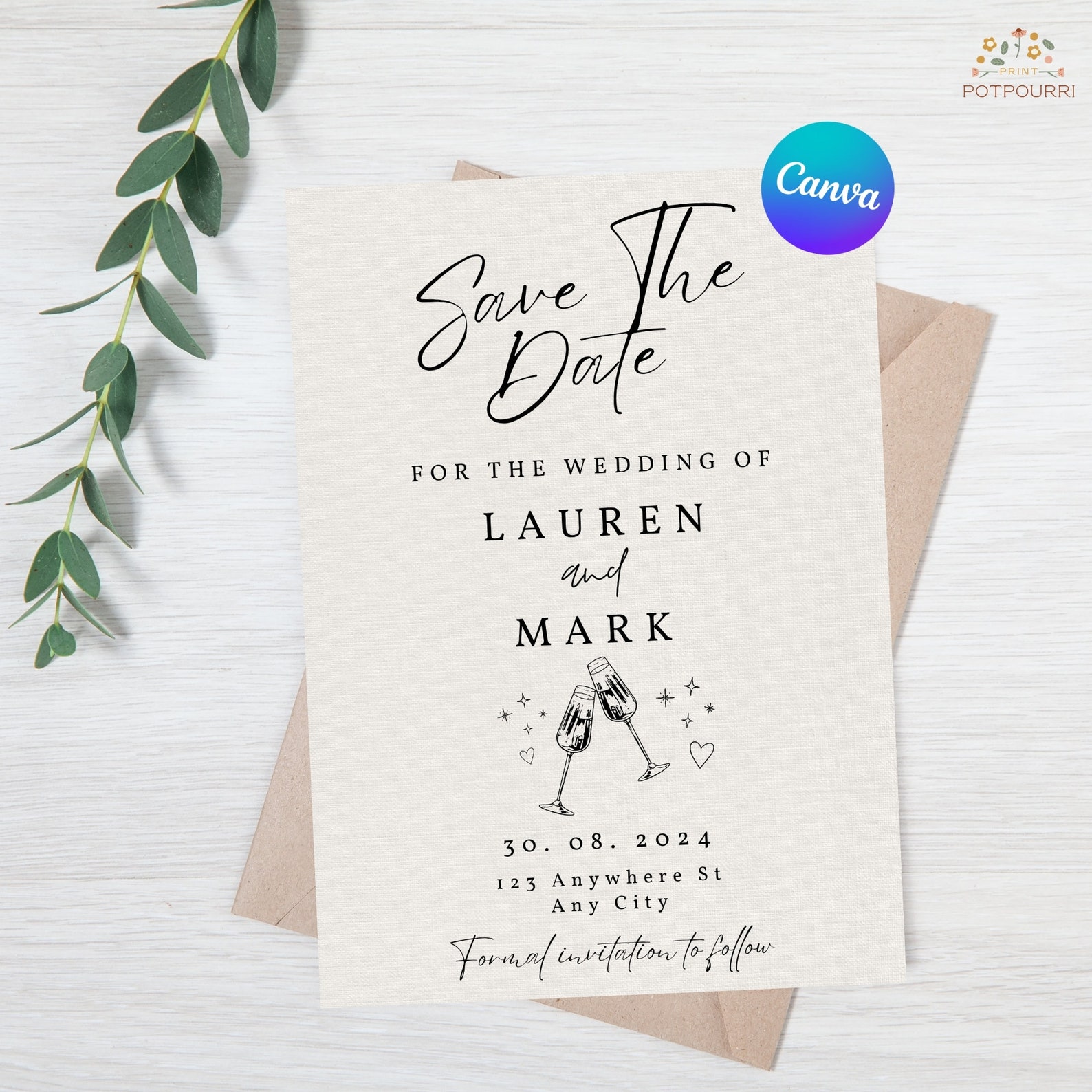 Save the Date Digital Invitation Template, Editable Invitation ...