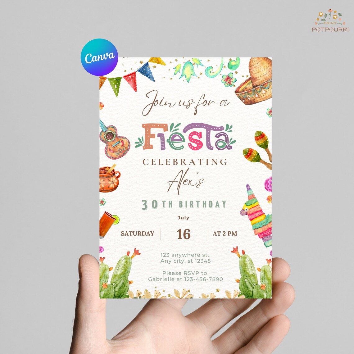 Editable Mexican Birthday Invitation Template, Fiesta Birthday Invite ...