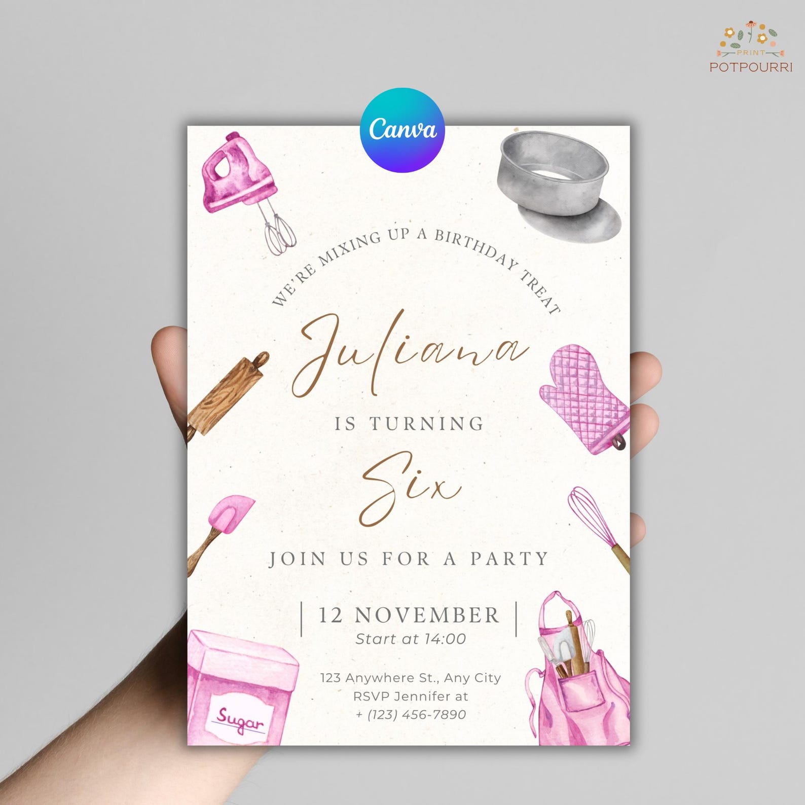 Baking Party Invitation Girl -kids Cooking Birthday Invite, Cooking ...