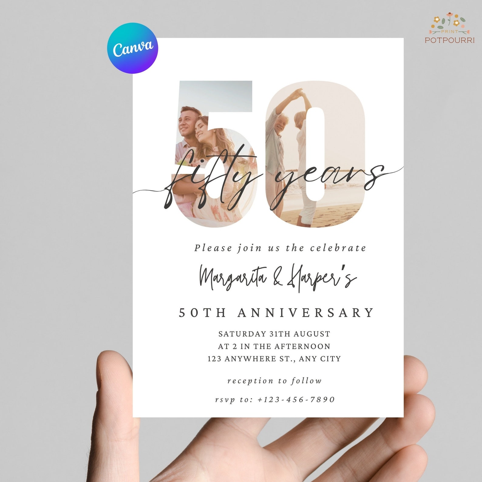 Editable 50th Anniversary Invitations, 50th Wedding Anniversary, Creative Invitations ...