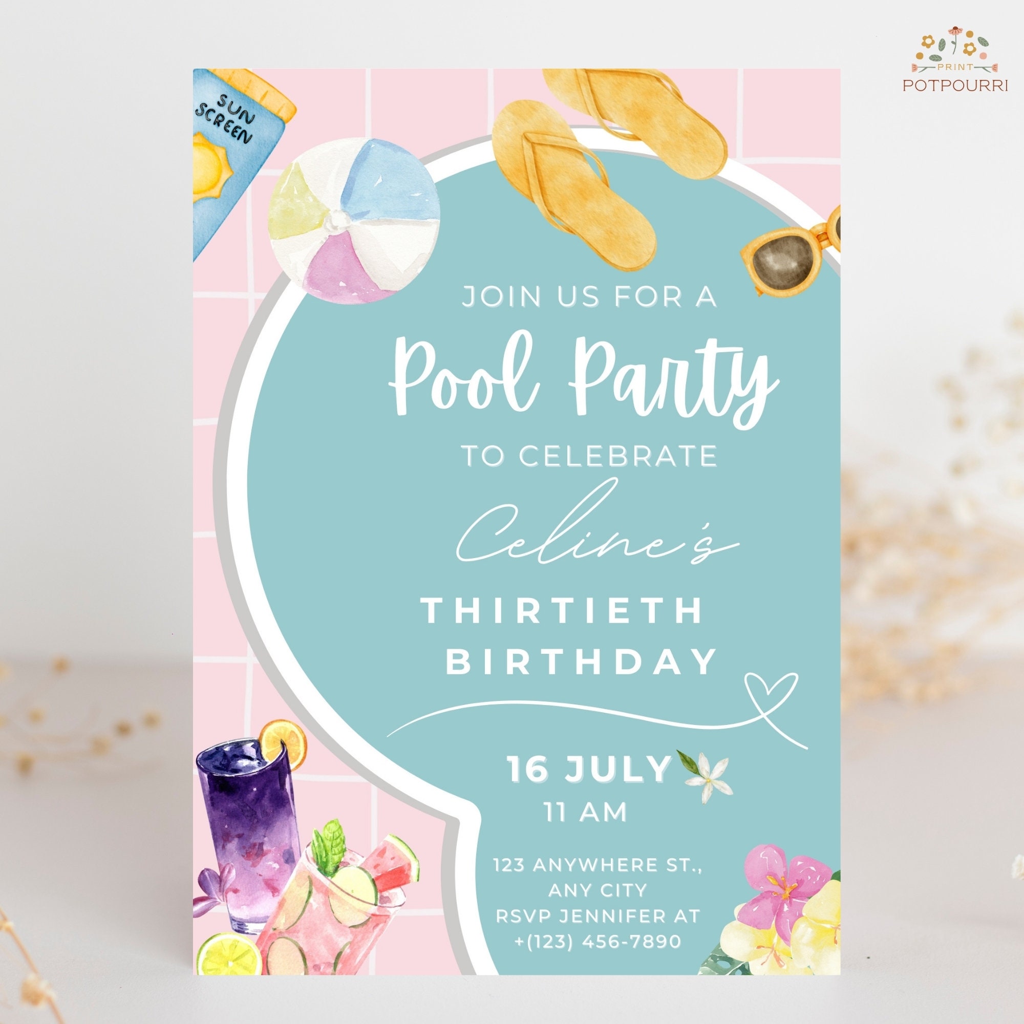 Editable Pool Party Invitation Template, Pool Birthday Party, Hello ...
