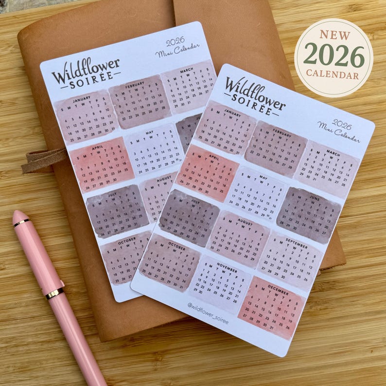 Mini Calendar 2026 Sticker Sheet Watercolor Boho Dessert Warm Color ...