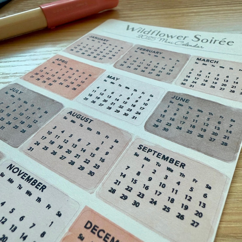 Mini Calendar 2026 Sticker Sheet Watercolor Boho Dessert Warm Color ...