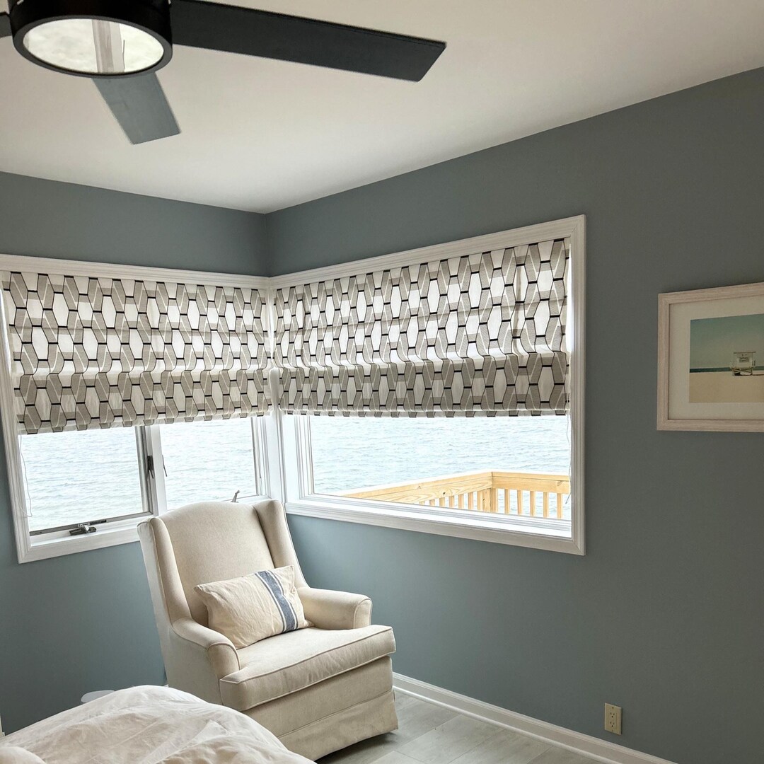 Modern Embroidered Roman Shades, Geometrical Patterned Window Blinds, 5 ...
