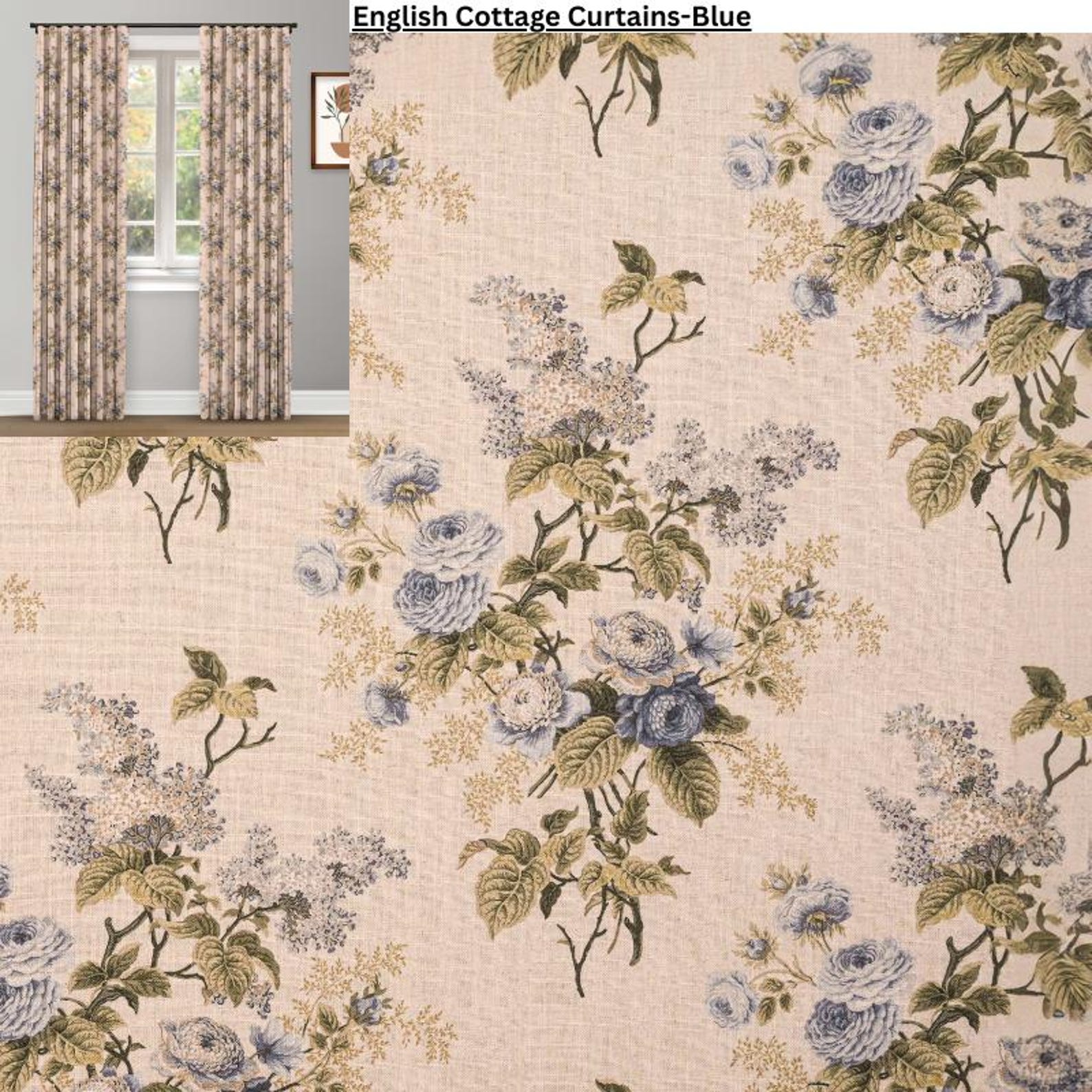 English Cottage Rose Curtains | Custom Floral Window Treatments - Etsy