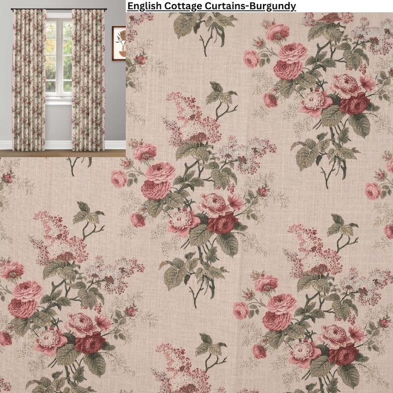 English Cottage Rose Curtains | Custom Floral Window Treatments - Etsy