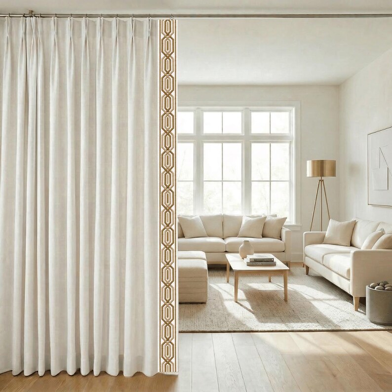 Custom Linen Drapes With Embroidered 4 Inch Luxury Border Trim - Etsy