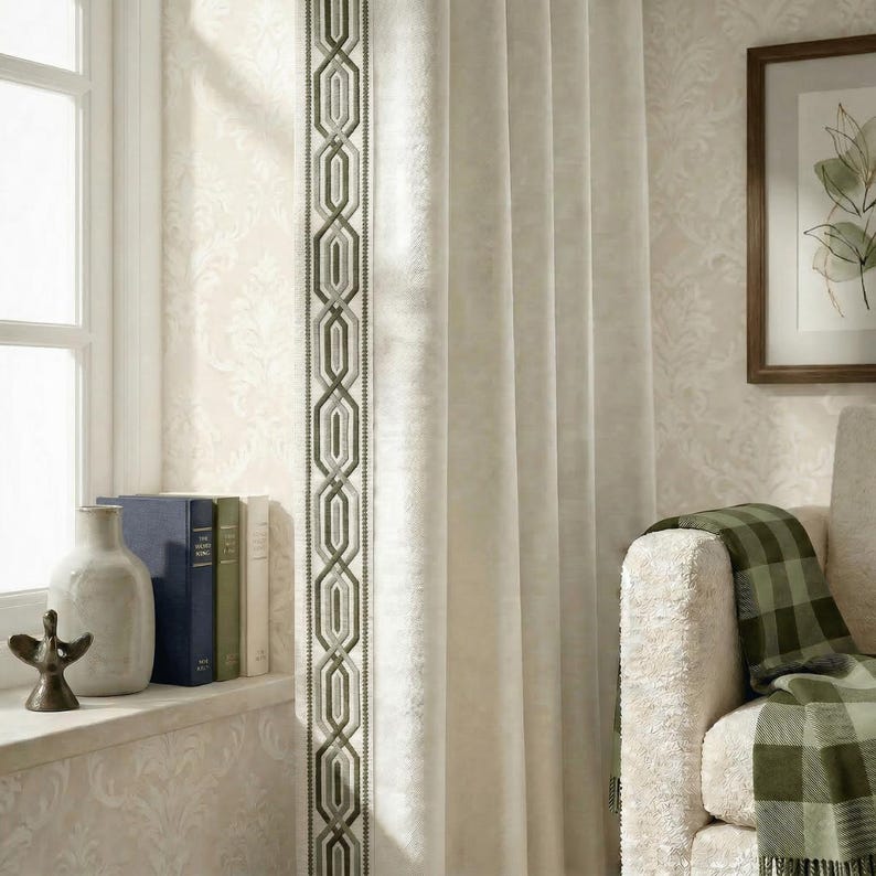 Custom Linen Drapes With Embroidered 4 Inch Luxury Border Trim - Etsy