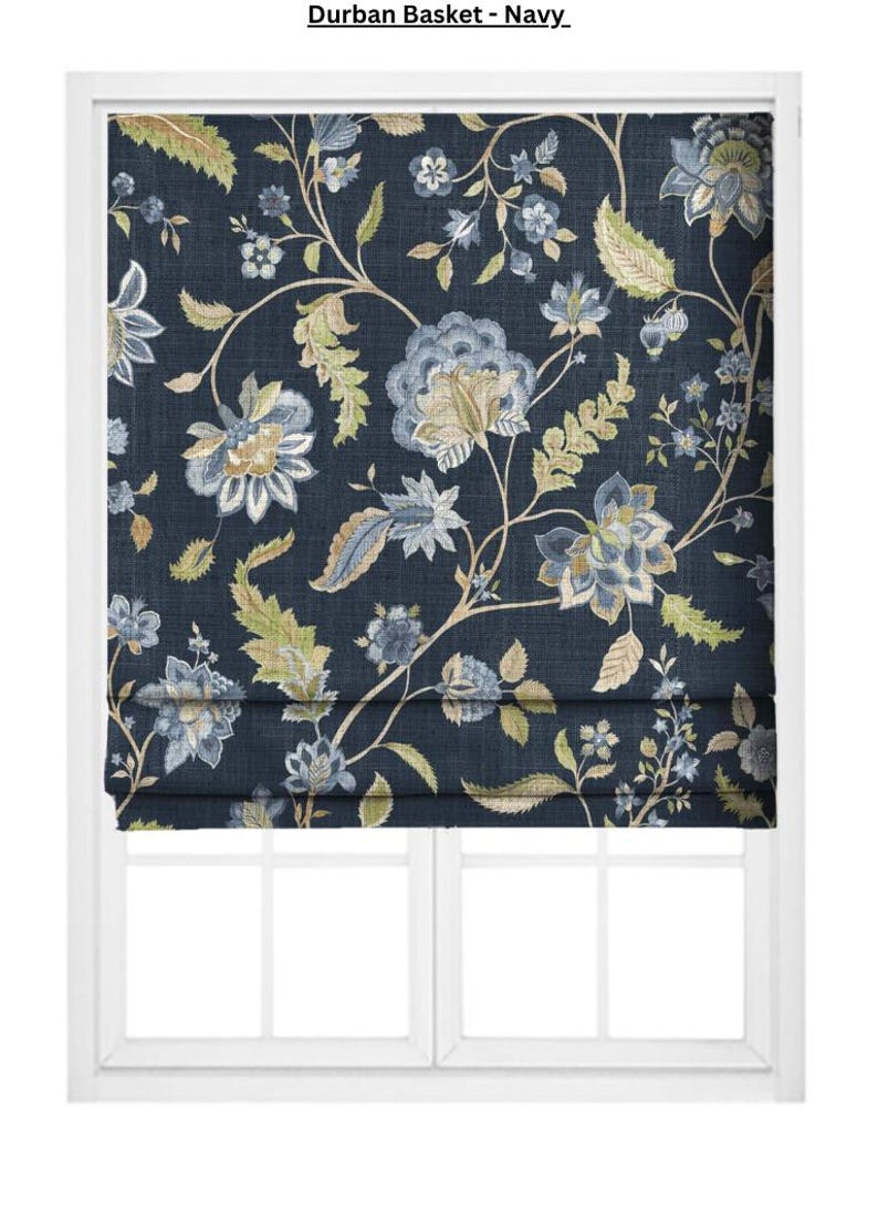 Custom Floral Roman Shade, Navy Fabric Blind, Made to Order - Etsy