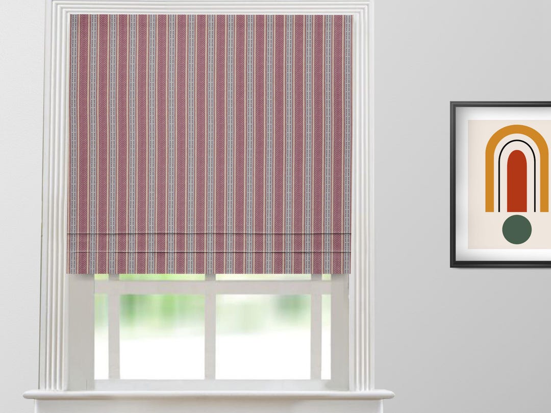 4 Colors | Striped Shades | Relaxed Striped Roman Shades | Burgundy ...