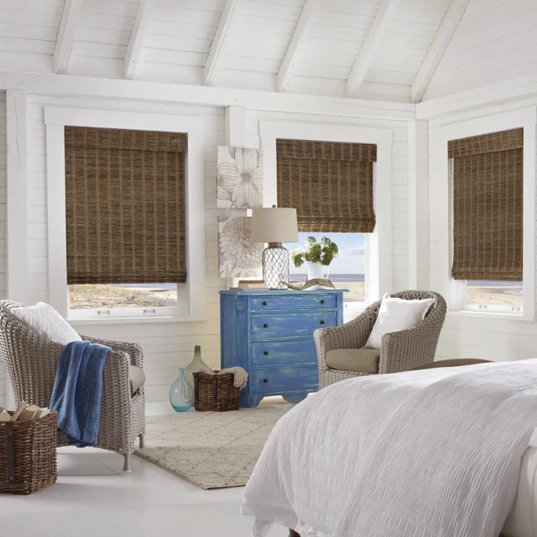 Custom Cordless Bamboo Shades, Natural Woven Wood Shades, No Cords ...