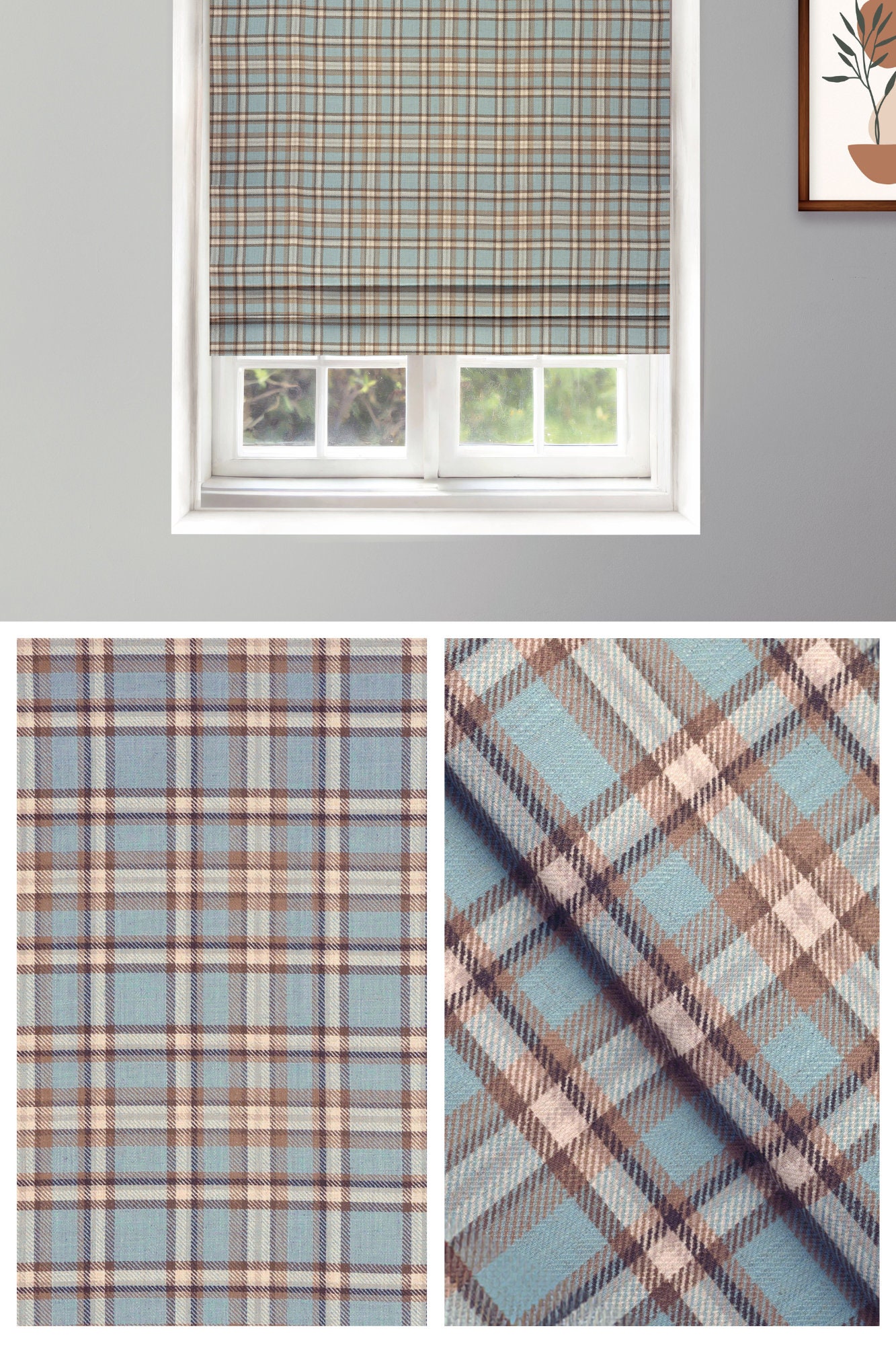 Plaid Roman Shades, 5 Colors, Windows Blinds, Flat Roman Shade, Kitchen ...