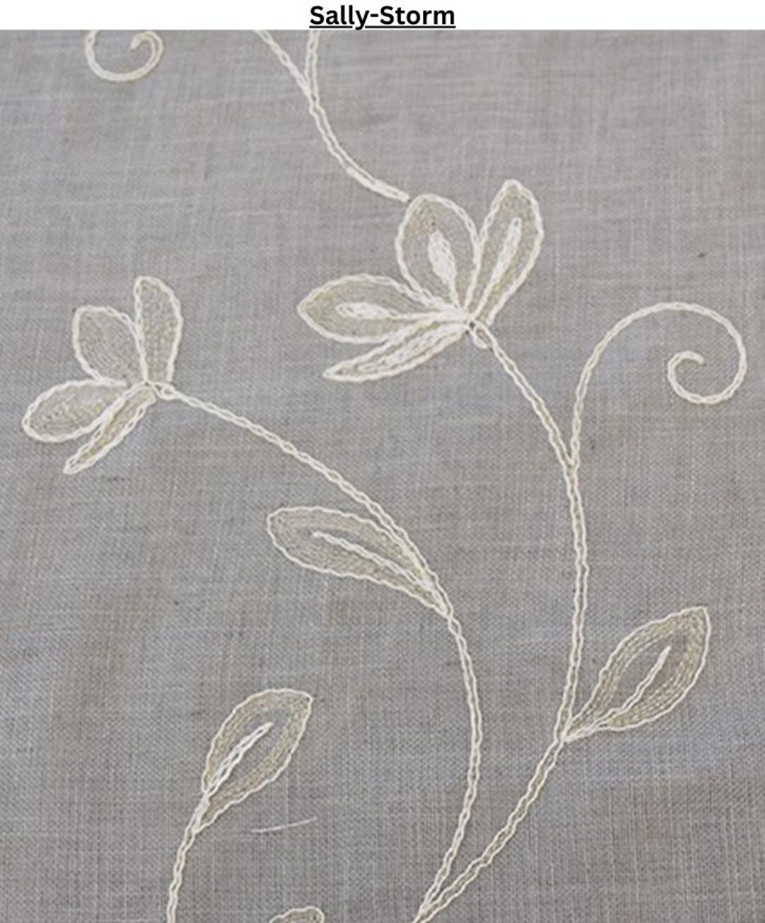 Embroidered Linen Curtain | Pinch Pleated Floral Drapes, Privacy Lining ...