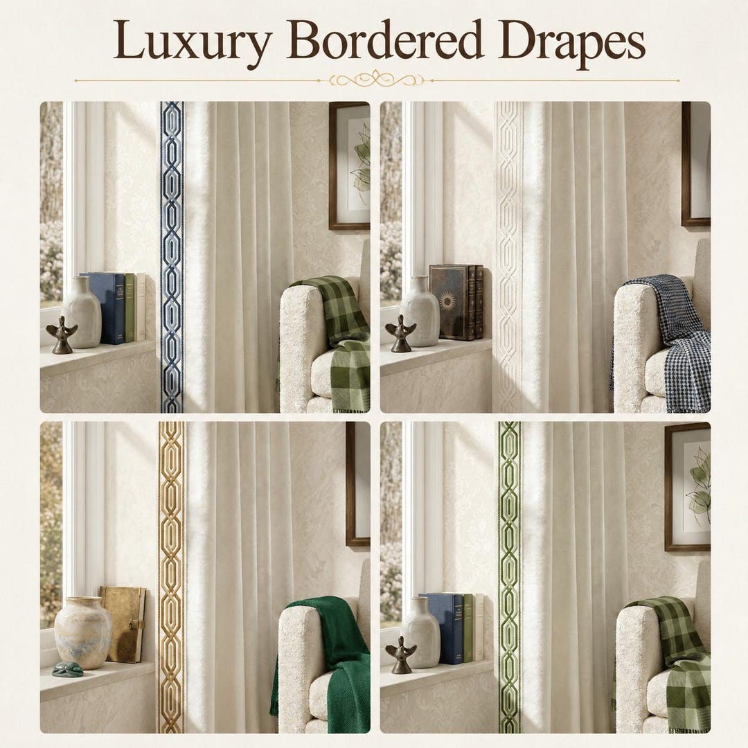 Custom Linen Drapes With Embroidered 4 Inch Luxury Border Trim - Etsy