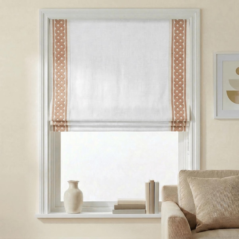 Custom Roman Shades, 2.5 Inch Embroidered Border Trim, Luxury Window ...