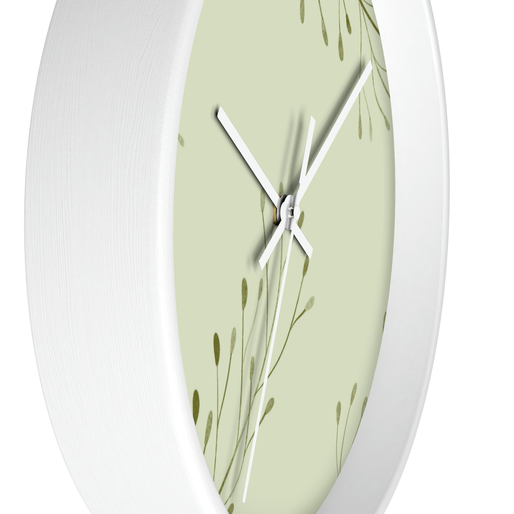 Wall Clock Sage Green Nature Theme Plants Theme Silent Motor Round Wall ...