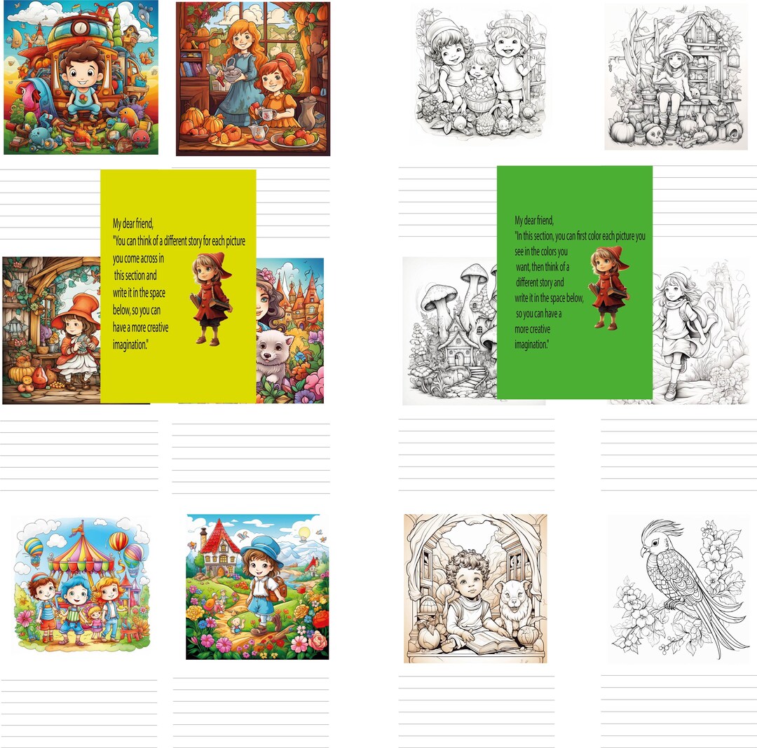 Coloring and Story Writing Book for Kids and Teens – 60-page Digital ...