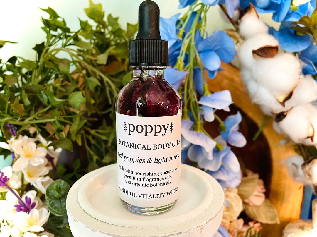 Poppy Body Oil - (red Poppies, Light Musk) - Organic Coconut Oil ...