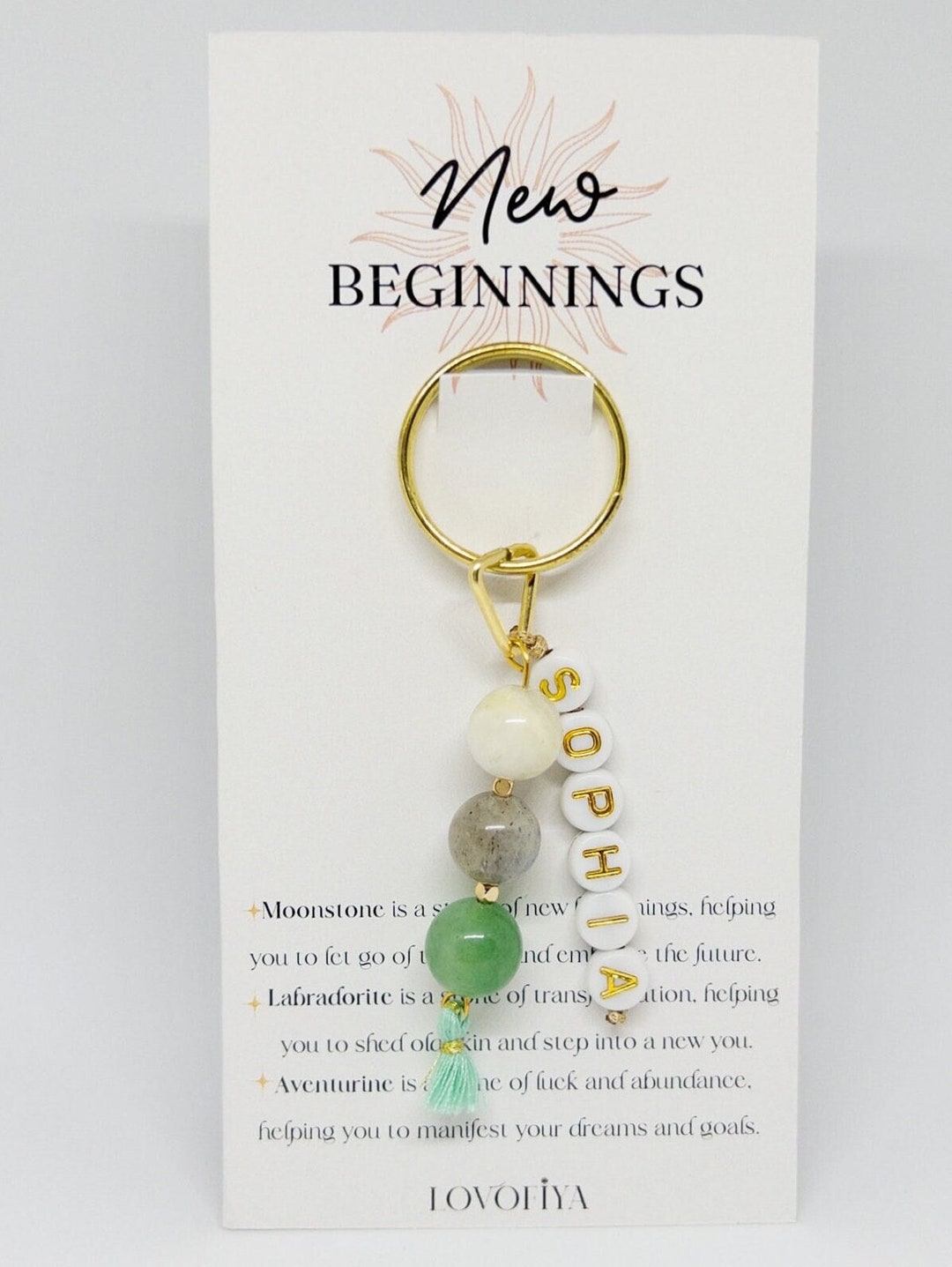 New Beginnings Healing Gemstone Keychain, Crystal Keyring, Prosperity ...