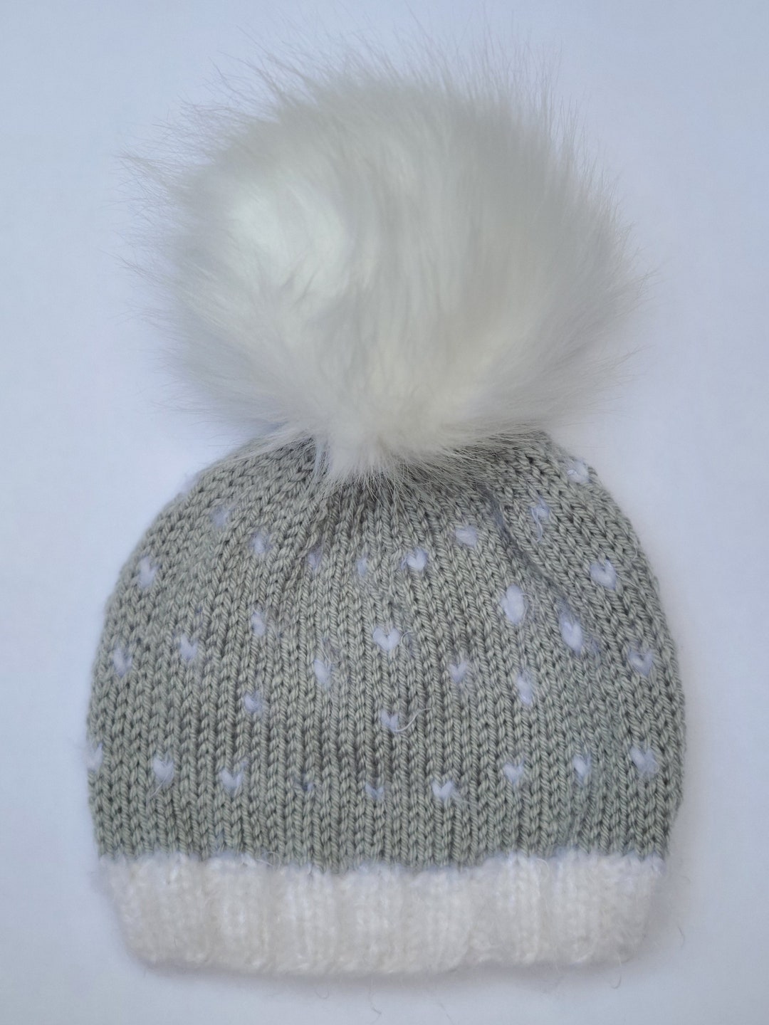 Toddler Knit Hat, Hand Knit Hat, Heart Knit Hat, Kids Knit Hat With Fur ...