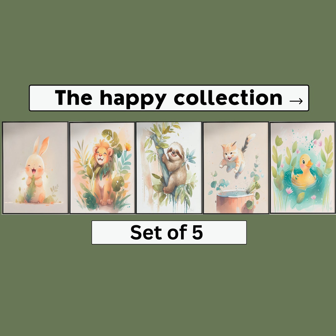 Watercolor Animal Prints, 5 Sets of Animal Printables, Mix and Match ...