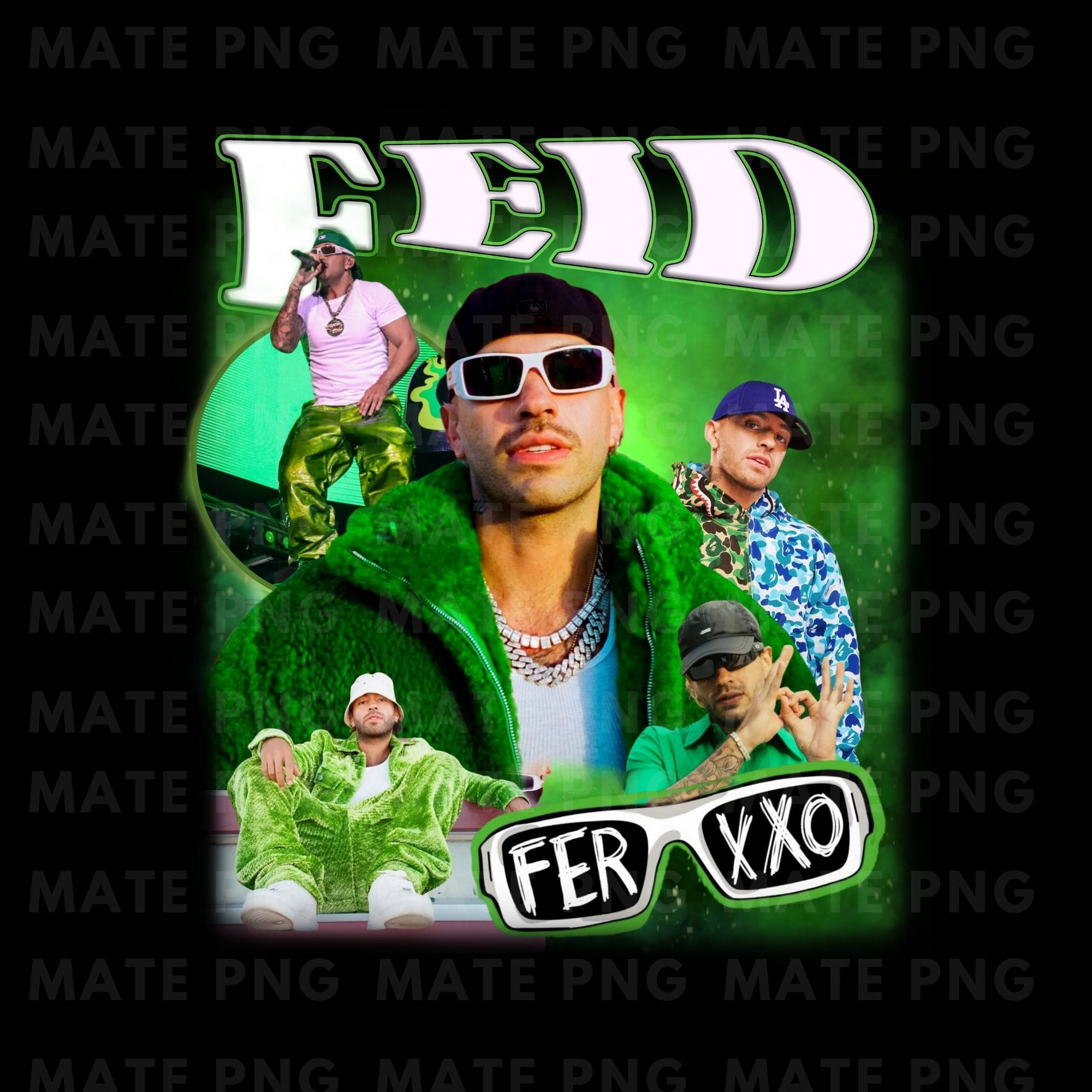 Diseño de camiseta de Feid Ferxxo. PNG Digital 4500x5100 píxeles. Retro ...