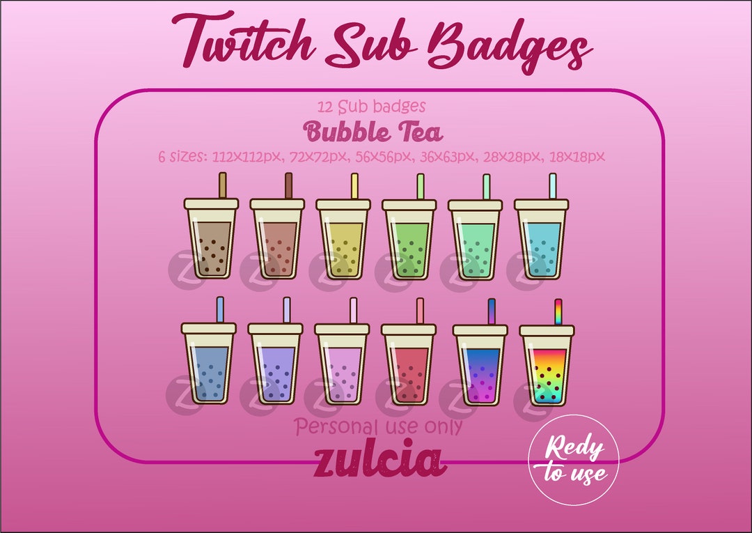Cute Bubble Tea Sub & Bit Badges Pack | Twitch Graphics | - Etsy
